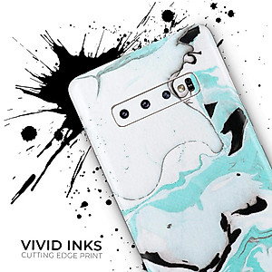 DesignSkinz Black and Teal Textured Marble 2 Protective Vinyl Decal Wrap Skin Cover Compatible with The Samsung Galaxy S20 (Screen Trim & Back Glass Skin)