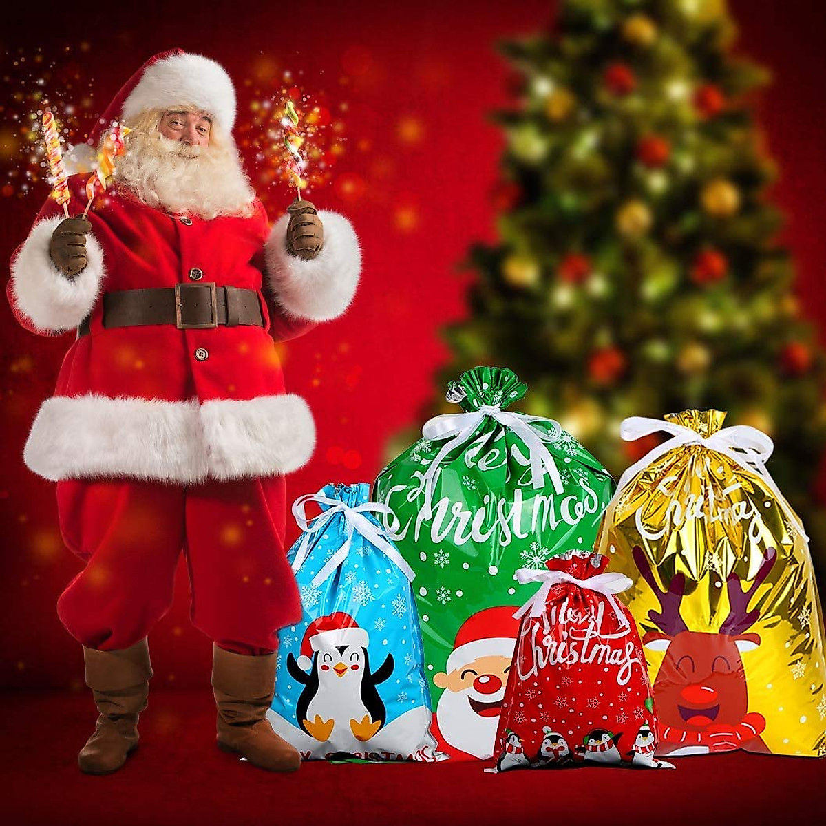 STEFORD 30PCS Christmas Drawstring Gift Bags,Lager Size Xmas Gift Wrapping Goodies Bags