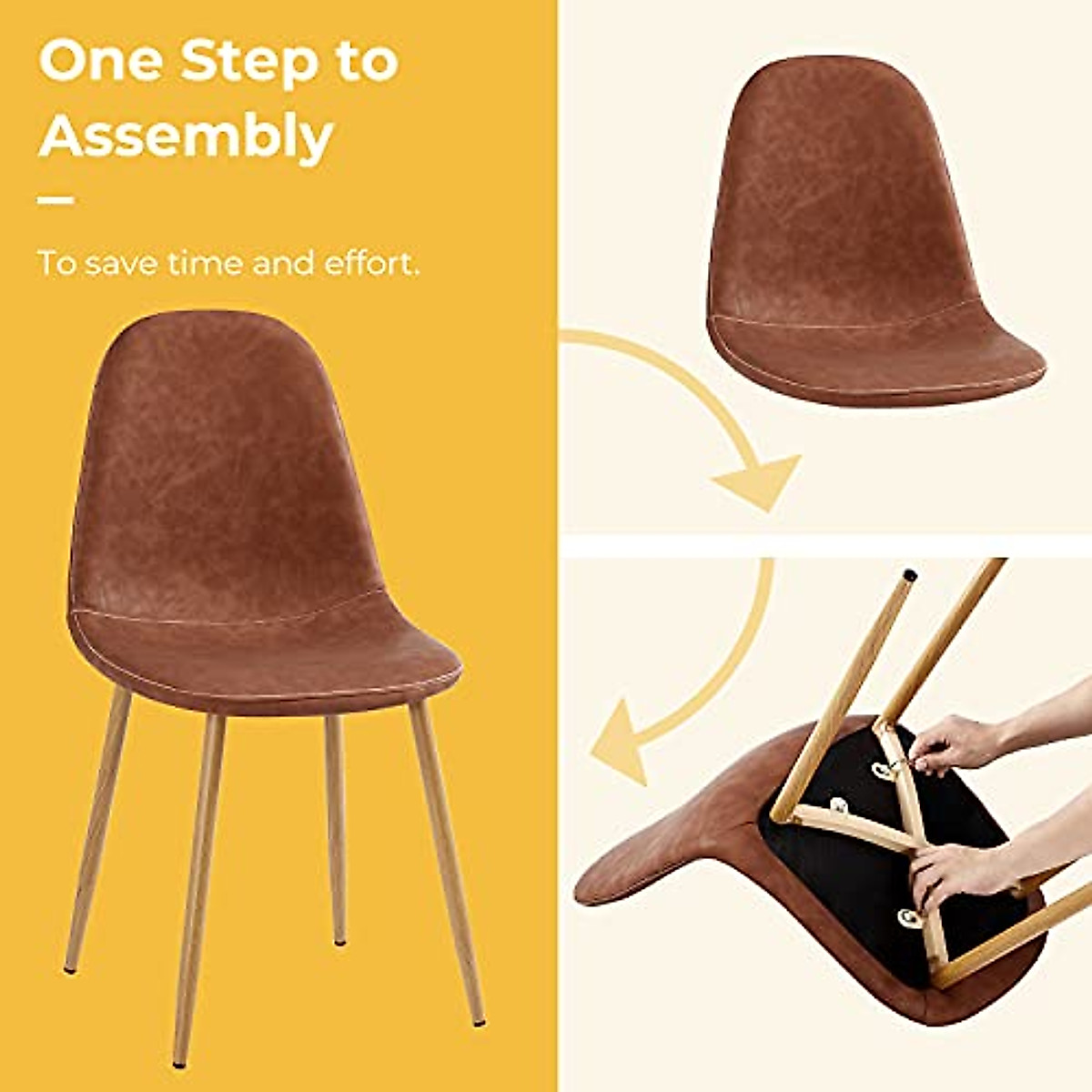 GreenForest Dining Chairs Set of 4, Mid Century Dining Kitchen Room Chairs, Modern Upholstered Dining Chairs with Soft Faux Leather Cushion Seat and Metal Legs, Side Chairs for Living Room, Dark Brown