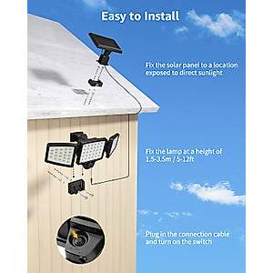 Solar Lights for Outside, WL5000 Motion Activated Security Lights, Separate Solar Panel, 3 Adjustable Head 270° Wide Lighting Angle, IP65 Waterproof Wall Lamp for Porch Yard Garage, 2 Packs