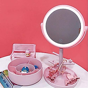 LIMEI-ZEN Vanity Mirror with Lights, LED Illuminated Bathroom Makeup Mirror with 5X Magnifying, Battery Or USB Powered, Double Sided Round Countertop Mirror Mirrors