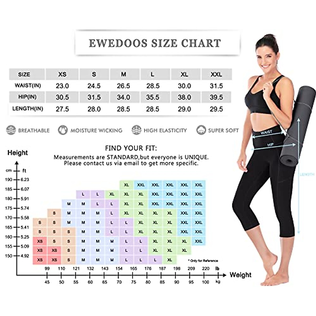 Ewedoos Capri Leggings for Women High Waisted Capri Leggings with Pockets for Women Yoga Pants Workout Capri Pants