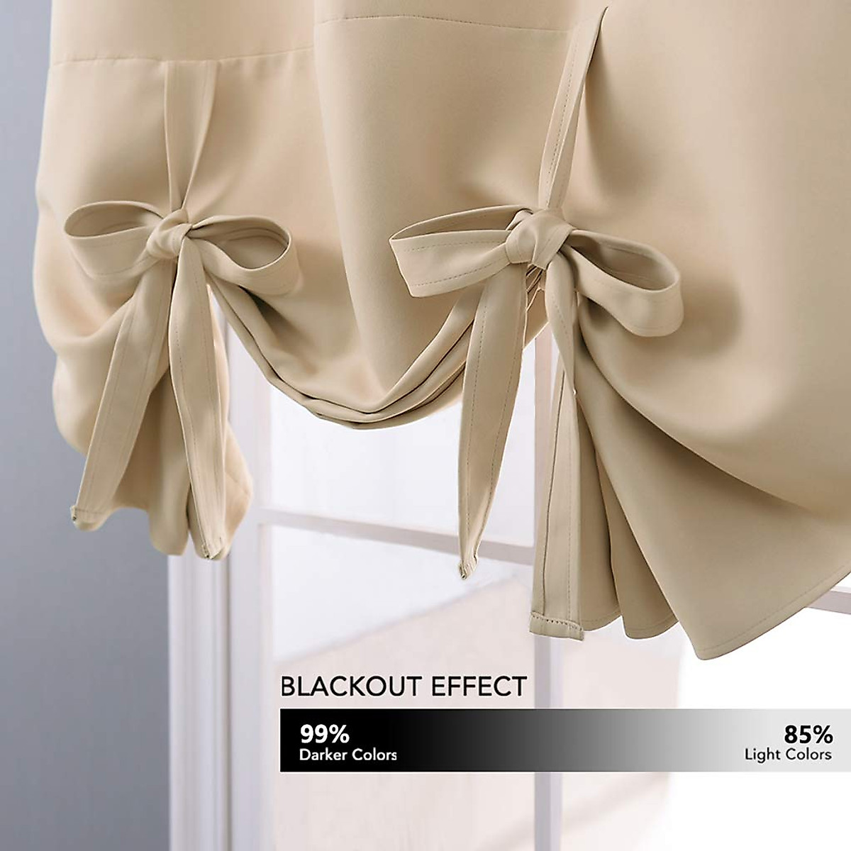 NICETOWN Roman Shade Valances for Windows - Tie Up Balloon Kitchen/Bathroom/Farmhouse Window Curtain Shade(Biscotti Beige, Grommet Top Panel, W46 x L63)