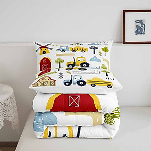 Tractor Comforter Set Cartoon Farm Tractor Down Duvet for Kids Boys Girls Truck Car Bedding Set Harvester Farmhouse Carton Comforter 1 Comforter Set with 2 Pillowcases Full Size