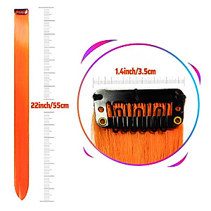 MEckily 22 inch Colored Hair Extensions Party Highlights, Straight Hairpiece Clip in Synthetic Hair Extensions for Kids Girls (10PCS-Orange)
