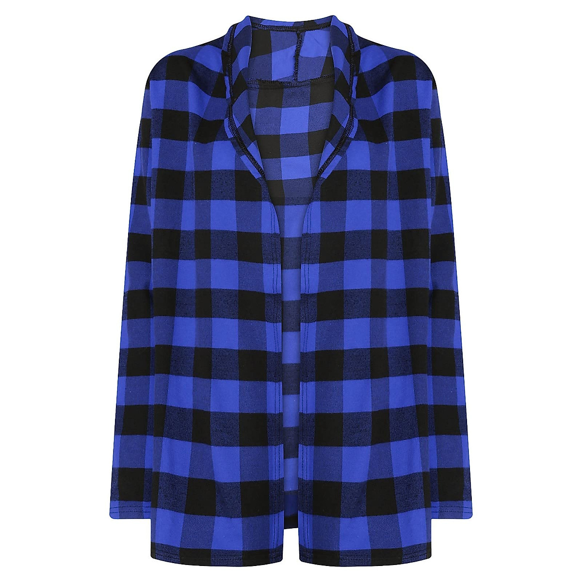 Women's Long Sleeve Open Front Cardigan Buffalo Plaid Knitted Tops Shirts Blue