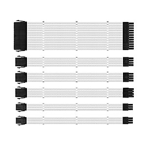 Sleeved Cables, PSU Extension Cable Kit for Power Supply, Fiber Braided ATX EPS PCI-E Cable with Combs, 30CM (White)