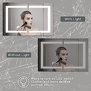 MIRPLUS 36 X 24 inch Medicine Cabinet with Mirror-Lights Surface Mount Bathroom Mirror Cabinet Wall Mounted Lighted Bathroom Medicine Cabinets Inductive Switch Adjustable Shelves (Double Doors)…