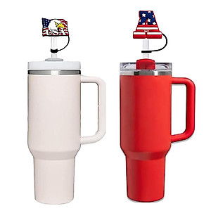 9Pcs Flag Day Straw Caps Cover Cap Topper Dust-Proof for Stanley Cup 10mm/ 0.4in, for Drinking Straw Cap Stanley Cup Accessories, Cute Silicone Tips Lids Dust-Proof for Water Bottle