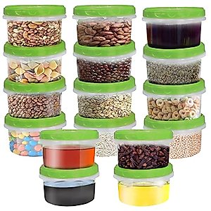 Jucaifu 8 Ounce reuseable small plastic freezer storage container jars with screw lid for food snacks lunch(16Pcs, Green)