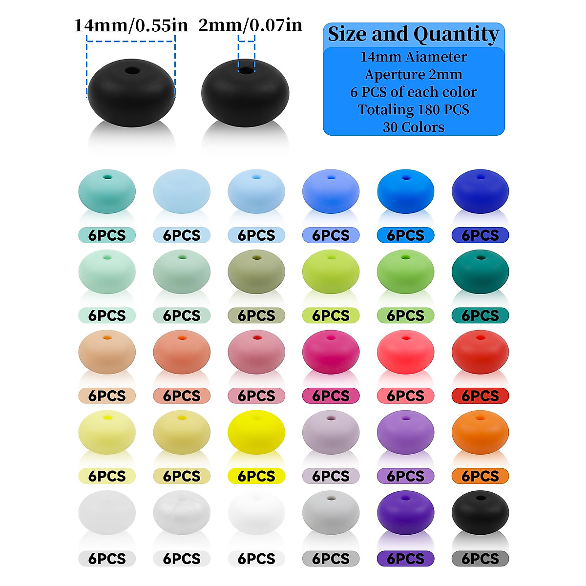 180PCS FIVEIZERO Silicone Lentil Beads,14mm 30 Colos Abacus Silicone Beads Silicone Beads Bulk Loose Spacer Jewelry Beads Colorful DIY Lanyard Beads for Making Necklace Keychain Accessories