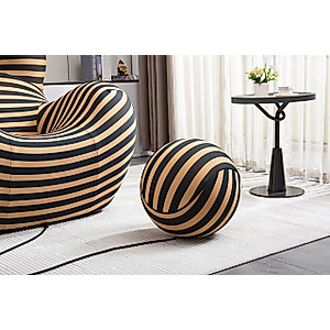 HomSof Barrel Accent Chair Sofa with Spherical Ottoman, Mordern Comfy Stripe Chair for Living Room,Black & Yellow,Large