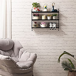 Praktiban Wall Mounted 3 Tier Floating Shelf, Adjustable Hanging Display Shelf Bathroom Shelf, Storage Shelf for Plants, Books and Decorations, Bookshelf for Office, Black