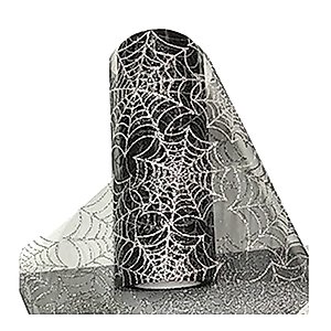 Halloween Tulle, 6 Inch x 10 Yards (30 Feet) Black Tulle Fabric, Spider Web Tulle Rolls, Black Spider Web, Glitter Tulle Rolls Silver