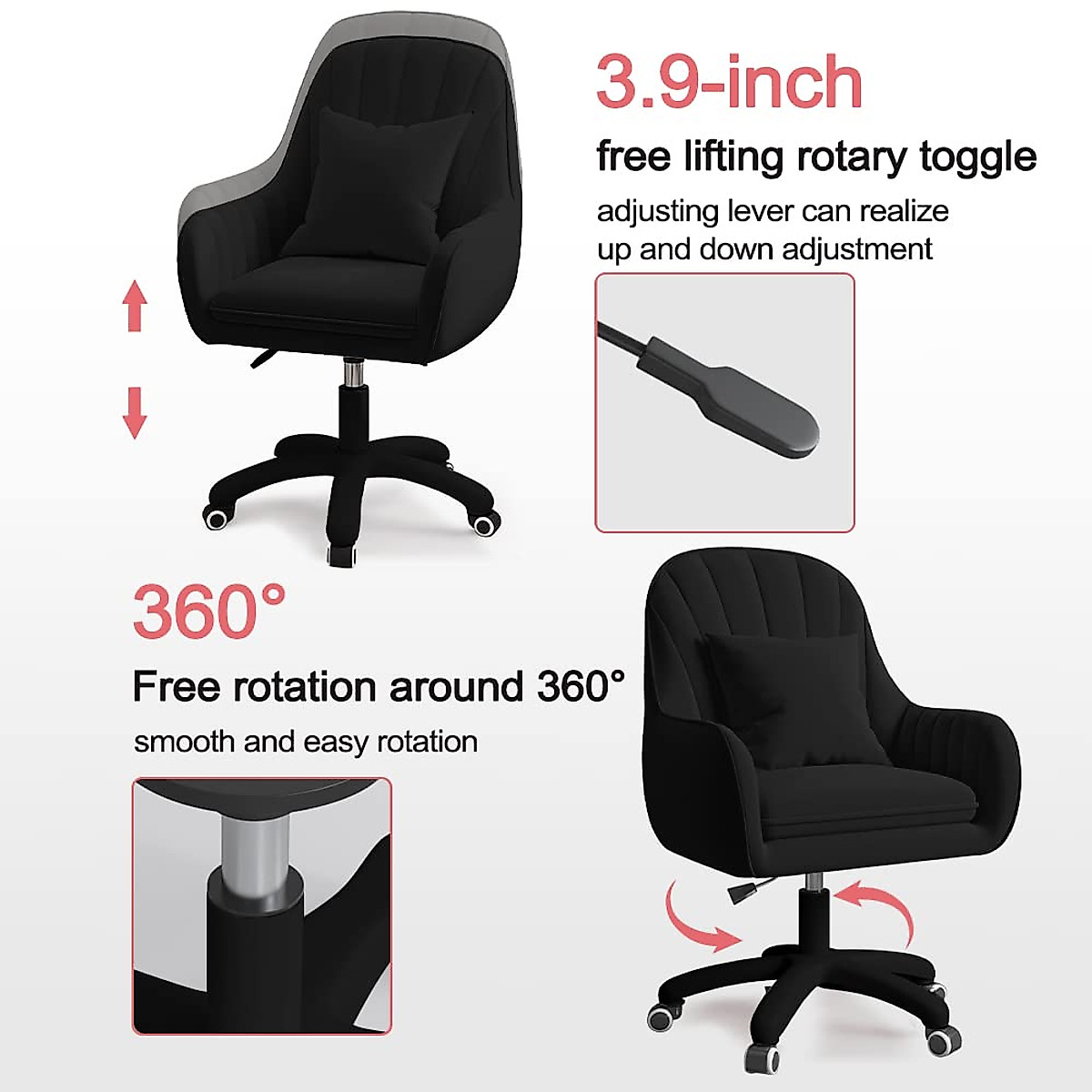 Home Office Chair Computer Chair with Mid-Back Upholstered Modern Tufted Computer Task Chair Swivel Height Adjustable Velvet Accent Chair Suitable for Bedroom, Study