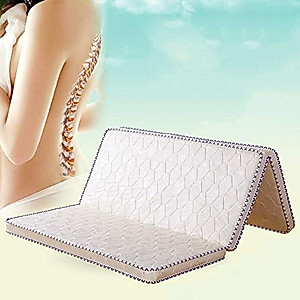 Tatami Tri-fold Mattress, Thick 3e Coconut Palm Mattress Pad Orthopedic Coir Sleeping Mat Firm Feel Quiet Guest Bed Floor Mat-White 150x200cm(59x79inch)