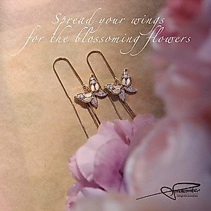 Sonateomber Long Gold Rhinestone Butterfly Threader Chain Dangle Tassel Earrings for Women – Cubic Zirconia Drop Chandelier Fringe Waterfall Dangling Jewelry Gift