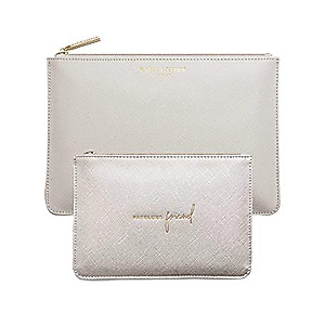 KATIE LOXTON Fabulous Friend Women's Vegan Leather Clutch Perfect Pouch Boxed Set of 2 Light Grey