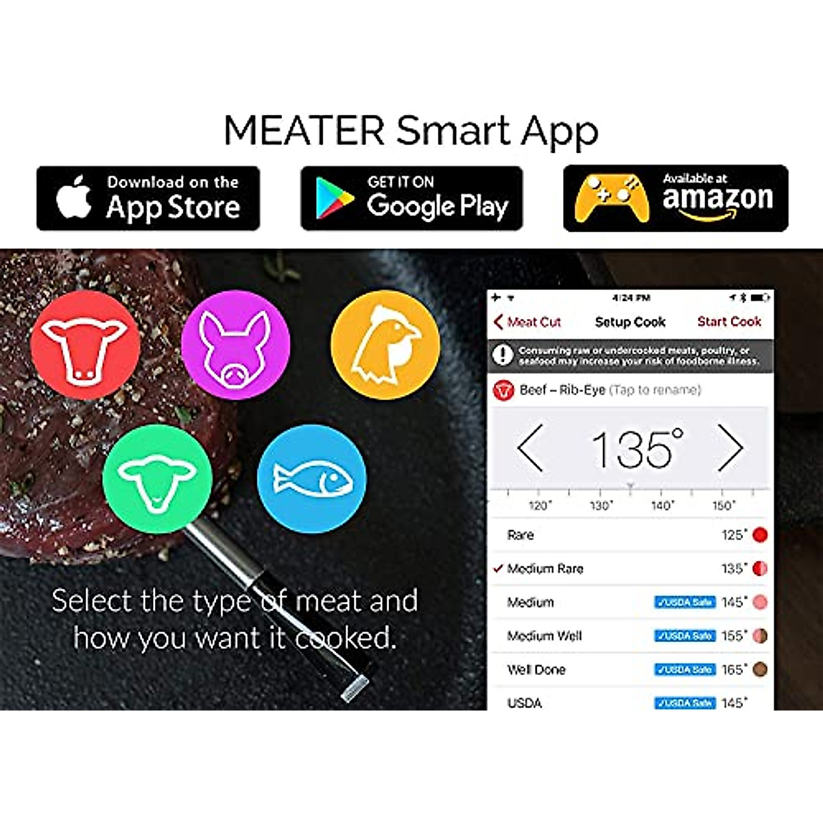 New MEATER+165ft Long Range Smart Wireless Meat Thermometer for the Oven Grill Kitchen BBQ Smoker Rotisserie with Bluetooth and WiFi Digital Connectivity (Meater+ One Scraper)