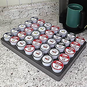 Polar Whale Coffee Pod Storage Organizer Tray Drawer Insert for Kitchen Home Office Waterproof 10.9 x 14.9 Inches 35 Slots Compatible with Keurig K-Cup Durable Dark Gray Foam Made In The USA