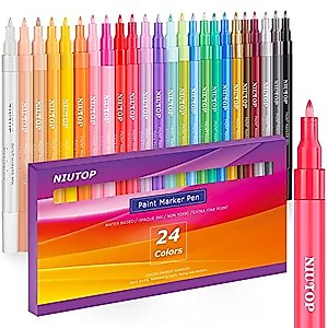 Acrylic Paint Pens for Rock Painting, 24 Classic Colors Paint Markers for Stone, Rock, Craft DIY, Wood Slices, Ceramic, Halloween Pumpkin Decorating Kit, Art Craft Painting Supplies, Extra Fine Tip
