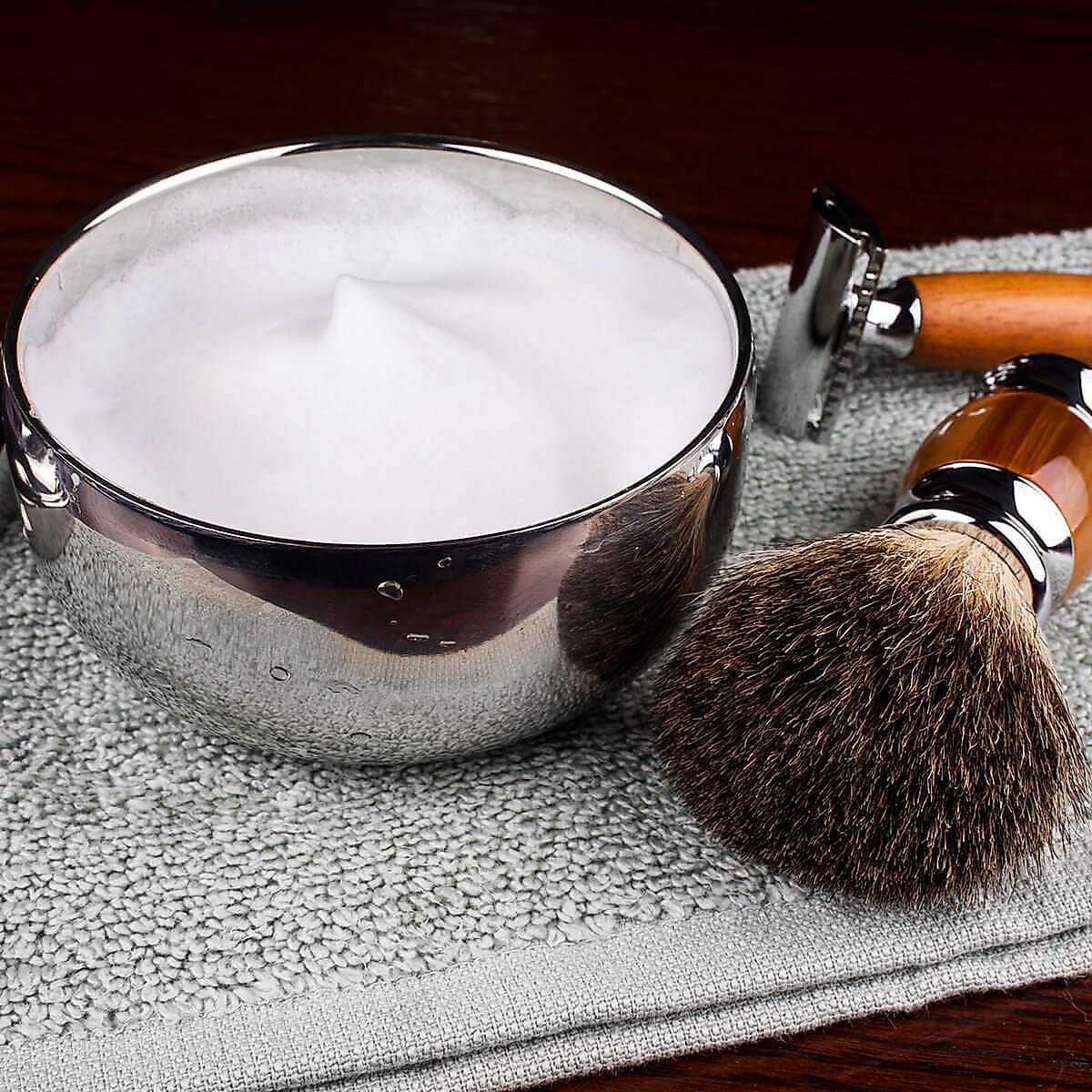 QSHAVE Stainless Steel Shaving Bowl with Lid 4 Inch Diameter Large Deep Size Chrome Plated Shinning Finish