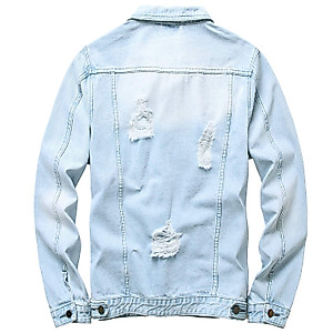 LAMKUKU Mens Denim Jacket Ripped Slim Jean Jacket Coat for Men (Medium, Light blue-02)