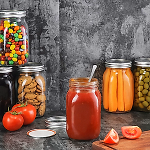 YEBODA 4 Pack Wide Mouth Mason Jars 32oz Glass Canning Jars with Airtight Lids and Bands for Preserving, Jam, Honey, Jelly, Wedding Favors, Sauces, Meal Prep, Overnight Oats, Salad, Yogurt