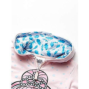 L.O.L. Surprise! Girls Glitterati Crystal Queen Big Face Zip-up Hoodie, Light Pink/Light Blue, 8/10