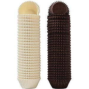 1200 Pieces Mini Paper Cupcake Liners 1.25 inches Baking Cups Wrapper Muffin Paper Cups for Holiday, Baby Shower, Birthday Party, Weddings (1.25 inch, White, Brown)