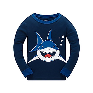 Boys Pajamas Set Shark 100% Cotton Long Sleeve Toddler Kids Pjs 2 Piece Children Sleepwear Size 6t