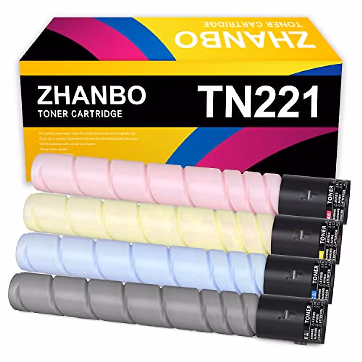 ZHANBO TN221 Remanufactured Toner Cartridge Replacement for Konica Minolta bizhub C227, C287, TN-221K, TN-221C, TN-221M, TN-221Y (Black, Cyan, Yellow, Magenta, 4-Pack)