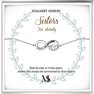 SOULMEET Sister Bracelet for Birthday Christmas Gifts, Sterling Silver Sister Gifts from Sister, Sisters for Eternity Jewelry Gift for Best Sisters (Infinity)
