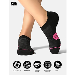CS CELERSPORT 6 Pack Women's Ankle Running Socks Cushioned Low Cut Tab Athletic Socks, Black Mixed, Medium