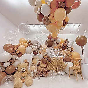 Brown Balloons Garland Arch Kit 105Pcs Different Sizes 18In 10In 5In Latex Pastel Coffee Khaki Matte Balloons Decorations for Baby Shower Teddy Bear Safari Jungle Themed Wild One 1st Birthday Wedding
