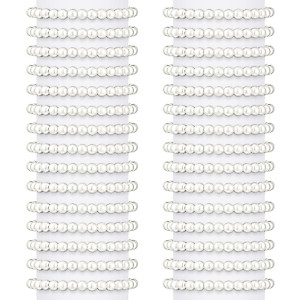 Glenmal 30 Pieces Pearl Bracelets for Women Wedding Faux Bridal Pearl Bracelet Bulk Elastic Stretch Bridesmaid for Party Gift(White,0.24 Inch)