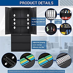 Fesbos Metal Cabinets with 2 Lockable Lateral File Cabinets and Doors, Steel Metal Filing Lockers for Home Office Hanging Files Letter/Legal/F4/A4 Size