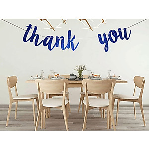 Thank You Banner - Blue Glitter Sign for Engaged - Wedding - Bridal Shower Bunting Thanksgiving Photo Booth Props