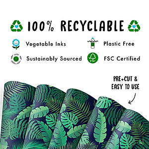 CENTRAL 23 Wrapping Paper (x6) Sheets - Green Leaves and Plants - Eco Gift Wrap for Men and Women - Recyclable - Trendy Design for Girls - For Birthdays