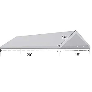 TGEHAP 10'x20' Carport Replacement Top Canopy Cover White for Car Garage Top Tarp Shelter Waterproof & UV Protected w/Ball Bungees (Only Top Cover, Frame is not Included)