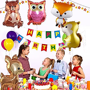 Animal Balloons, 8 Giant Balloons(20-30IN) Rabbit, Bear, Hedgehog, Fox, Raccoon, Owl, Squirrel Jungle Party Decorations Balloons Kit
