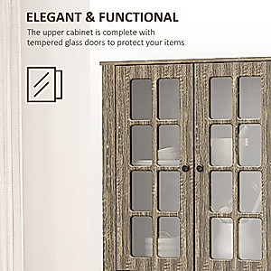 HOMCOM 71" Freestanding Kitchen Pantry Cabinet with Glass Door and Shelves, Tall Cupboard for Dining Room, Living Room, Natural