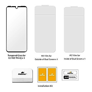 GOBUKEE [1GLASS+2FILM for LG V60 ThinQ 5G Screen Protector [1 Tempered Glass] + [2 PET Film Dual Screen Protector] 9H Hardness,Bubble Free,HD Clear Perfect Fit Compatible with LG V60 ThinQ