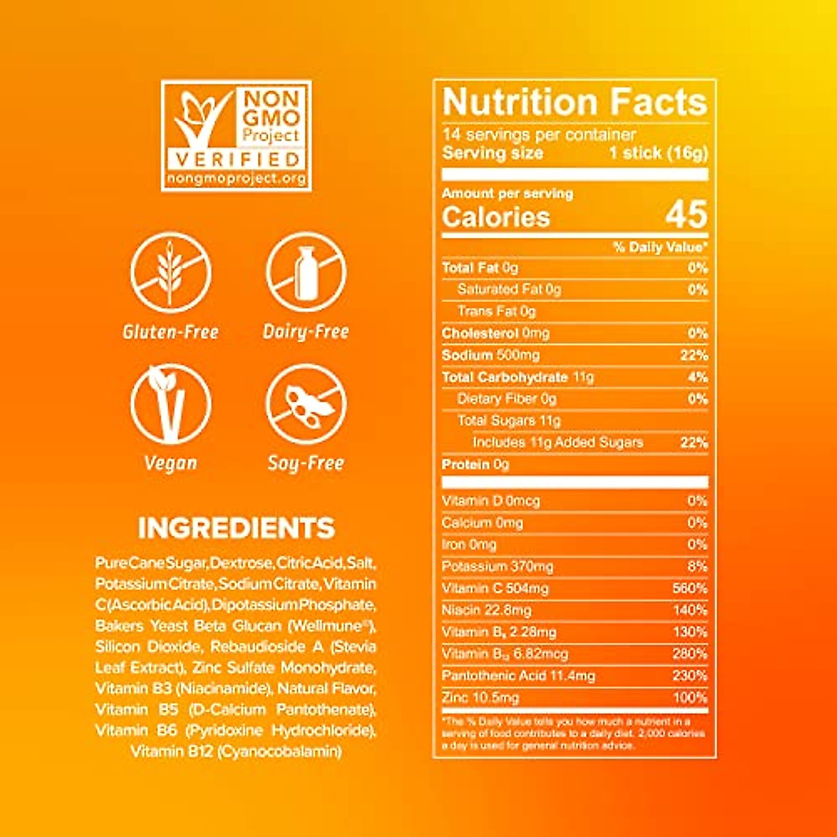 Liquid I.V.® Hydration Multiplier® +Immune Support - Tangerine - Hydration Powder Packets | Electrolyte Powder Drink Mix | Convenient Single-Serving Sticks | Non-GMO | 14 Servings (Pack of 1)