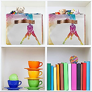 AUUXVA Abstract Sport Women Volleyball Storage Bins Basket, Collapsible Storage Cube Rectangle Storage Box with Handles for Shelf Closet Nursery Bedroom Home Office 1 Pack