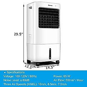 ARLIME Portable Evaporative Cooler, Air Cooler Portable Air Conditioner 20L Water Tank and 2 Ice Packs, 4 Wind Speeds, 3 Modes, 7.5H Timer, Room Cooler Air Conditioner for Bedroom Living Office