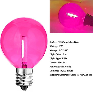 G40 Pink LED Replacement Light Bulbs 1W LED Filament Bulb Shatterproof Waterproof LED Outdoor String Lights Pink Decorative Globe Night Light E12/C7 Candelabra Base for Patio Garden Yard,15 Pack(Pink)