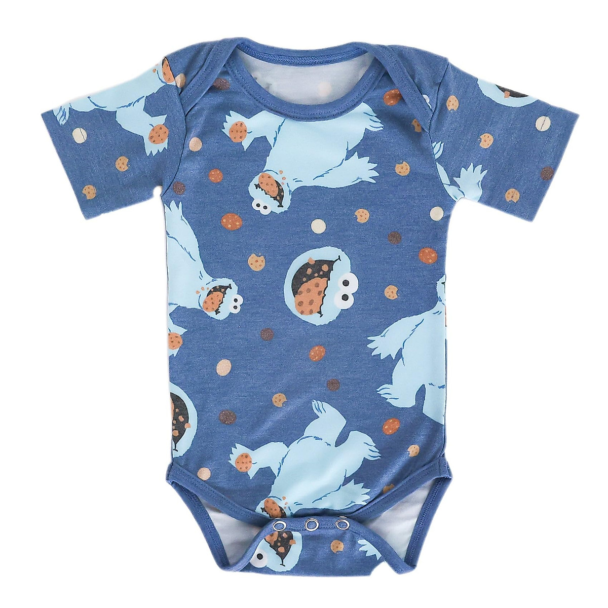 Copper Pearl Short Sleeve Bodysuit Baby: Ultra Soft Bodysuits for Newborns, Boys, Girls, and Infants - Stylish, Comfortable, Overlap Shoulders, Premium Knit Fabric - Cookie Monster, 0-3 Months