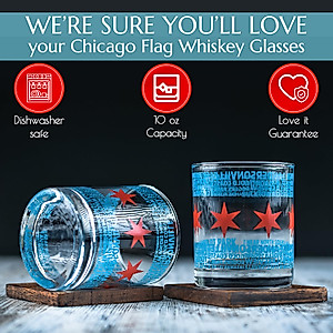 Greenline Goods Whiskey Glasses - 10 Oz Tumbler Set for Chicago lovers, Chicago Flag & Neighborhoods | Old Fashioned Rocks Glass - Set of 2