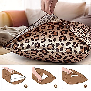 2 Pack Satin Pillowcase for Hair and Skin, Leopard Print with Envelope Closure, Satin Silk Pillow Cases 20x36 inches/King Size